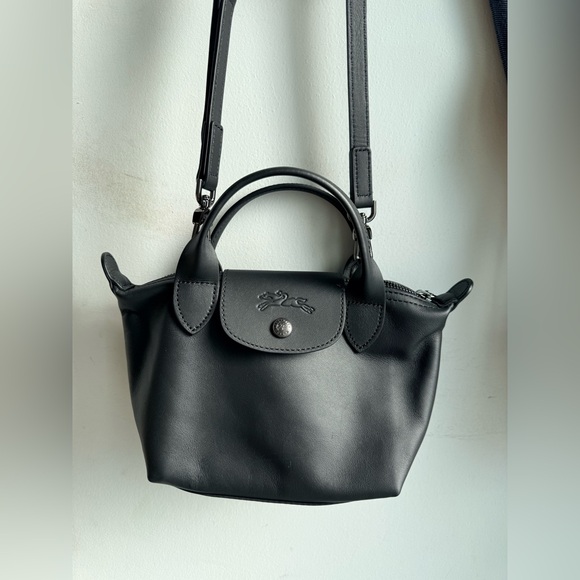 Longchamp | Bags | Longchamp Black Crossbody Le Pliage Cuir Mini Bag ...
